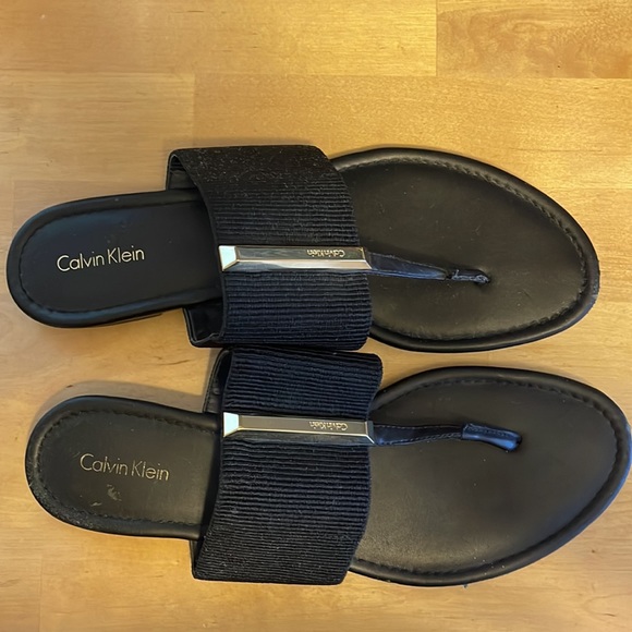 Calvin Klein | Shoes | Calvin Klein Wide Elastic Band Thong Sandals ...